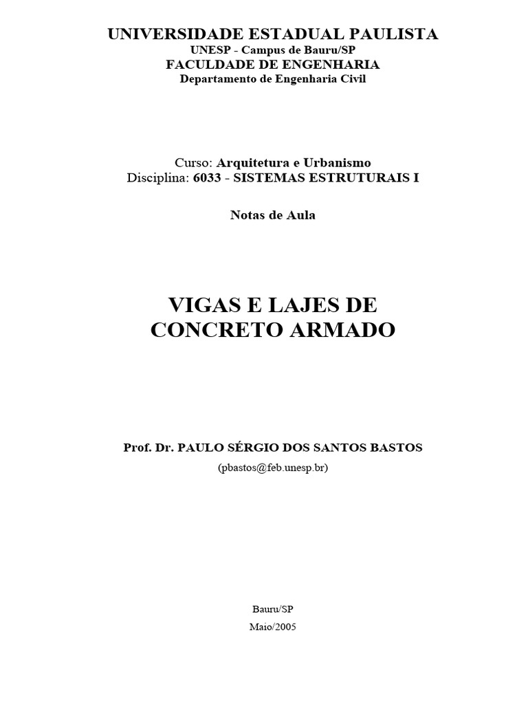 Paulo Sérgio Dos Santos Bastos - Vigas E Lajes de Concreto Armado | PDF | Estresse (Mecânica ...