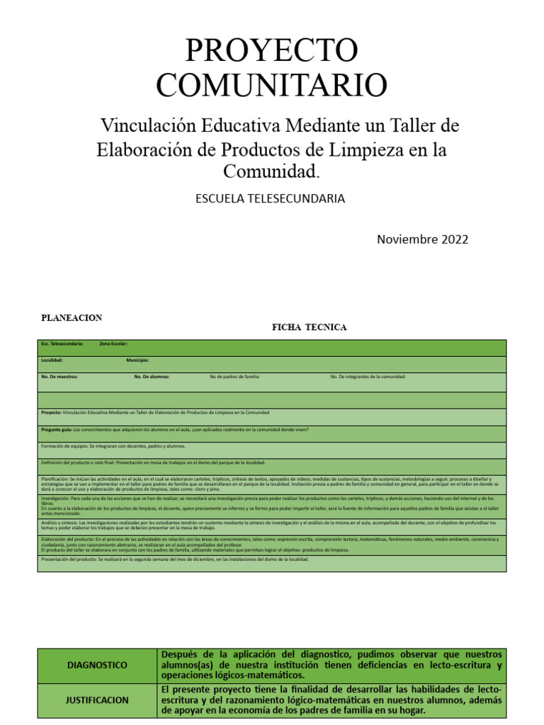 Proyecto Comunitario | PDF | Enseñando | Planificación