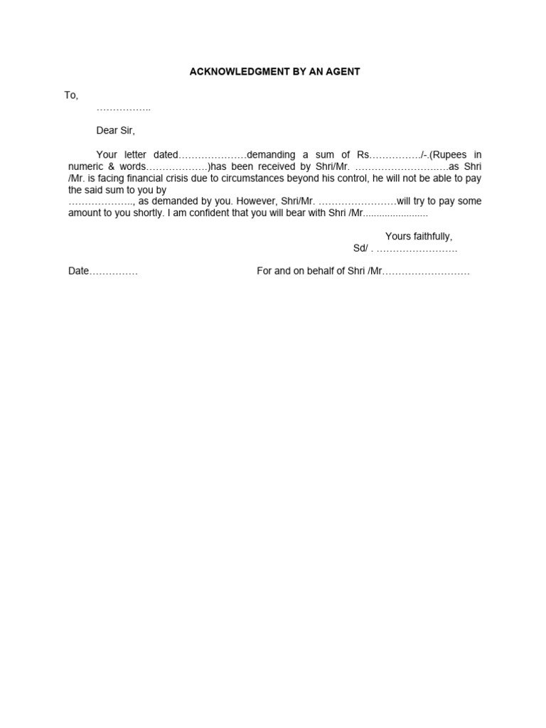 Acknowledgment by Agent | PDF