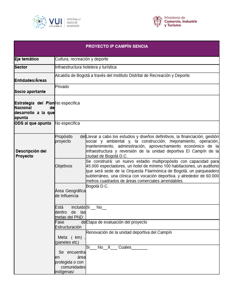 Ficha Proyecto Ip Campin - Sencia | PDF | Bogotá | Colombia
