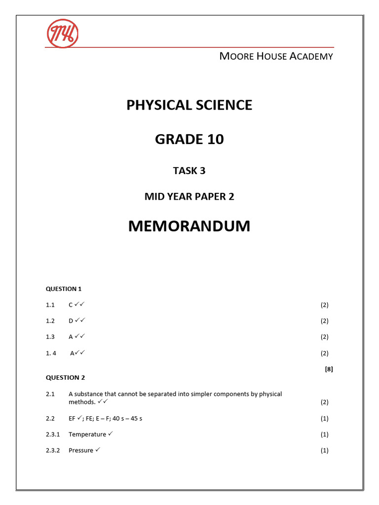 2024 10psci T2 Examination P2 - Chemistry Memo | PDF | Ion | Ionic Bonding