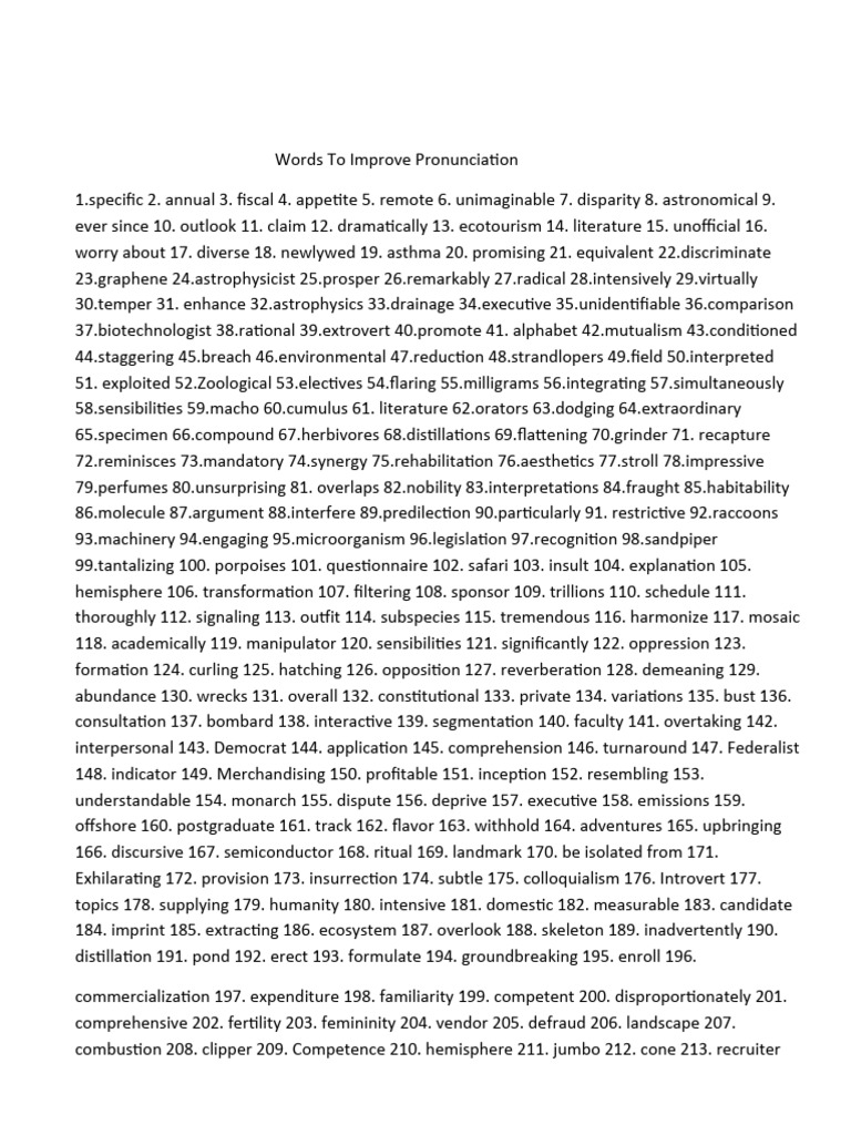 Pte Pronunciation Words | PDF