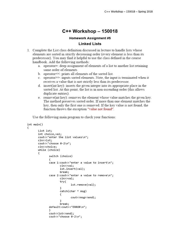 Homework Assignment #5 Linked Lists | PDF | Function (Mathematics) | Namespace