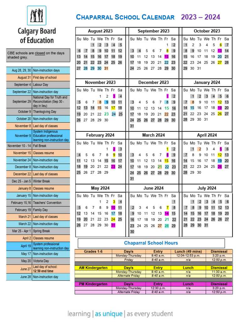2023 2024 Chaparral School Calendar | PDF | Observances | Schools