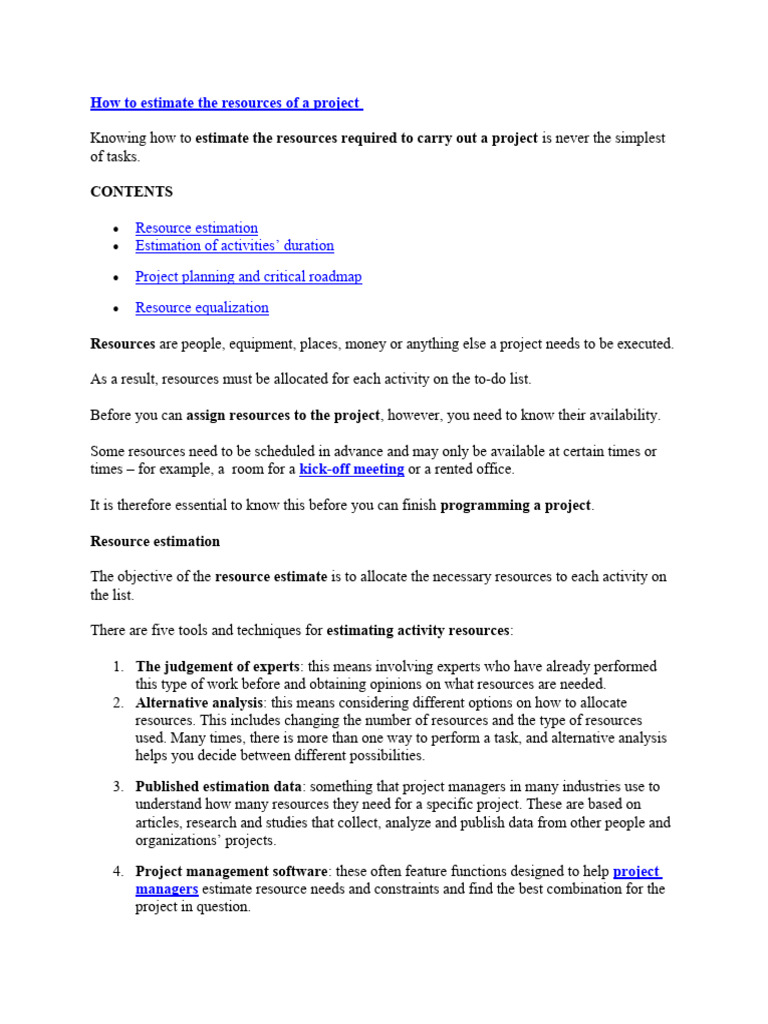 Project Resource Estimation Guide | PDF | Risk | Information
