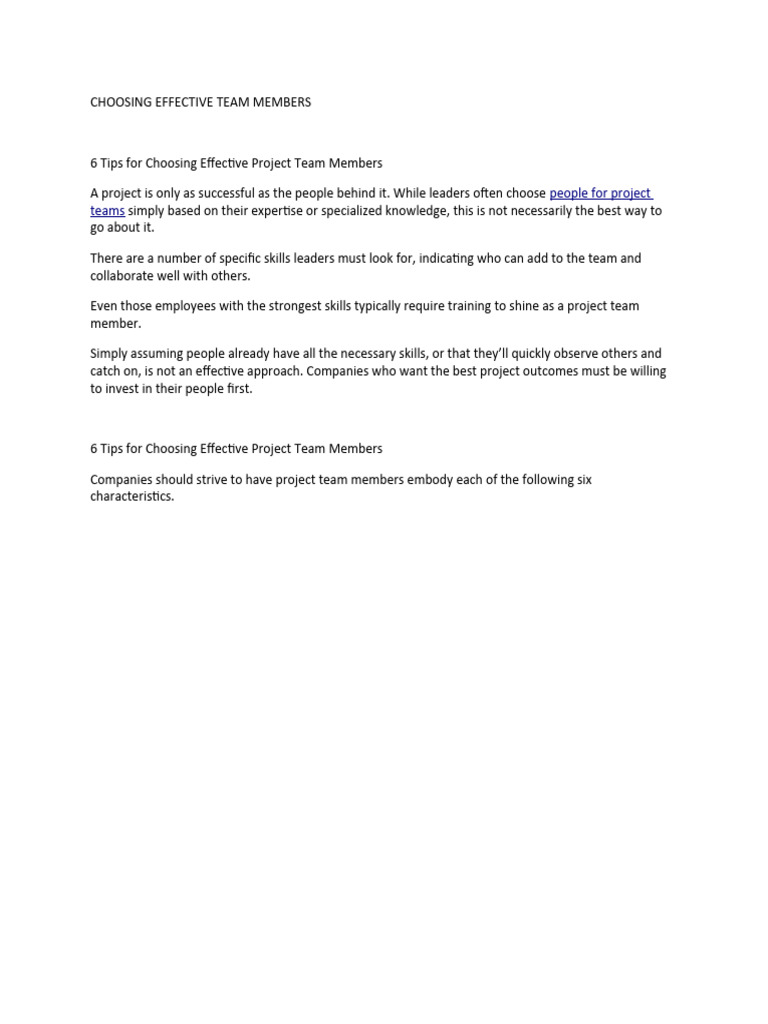 Choosing Effective Project Team Members | PDF | Expert | Project Management
