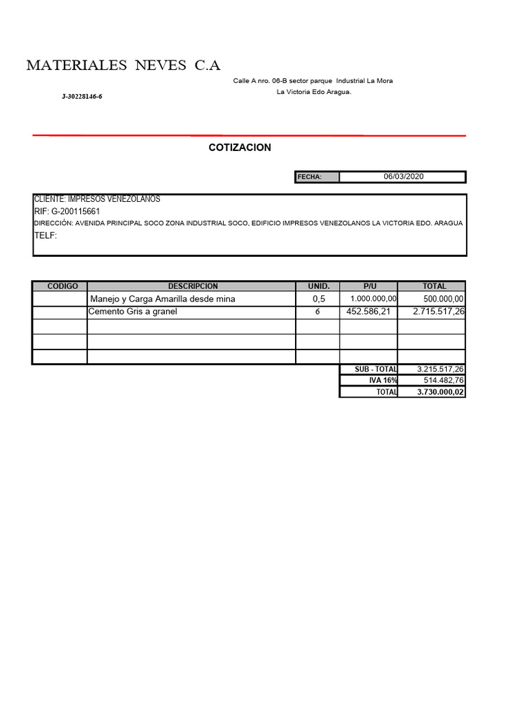 Convertidor Cotizacion Materiales Neves (1) | PDF