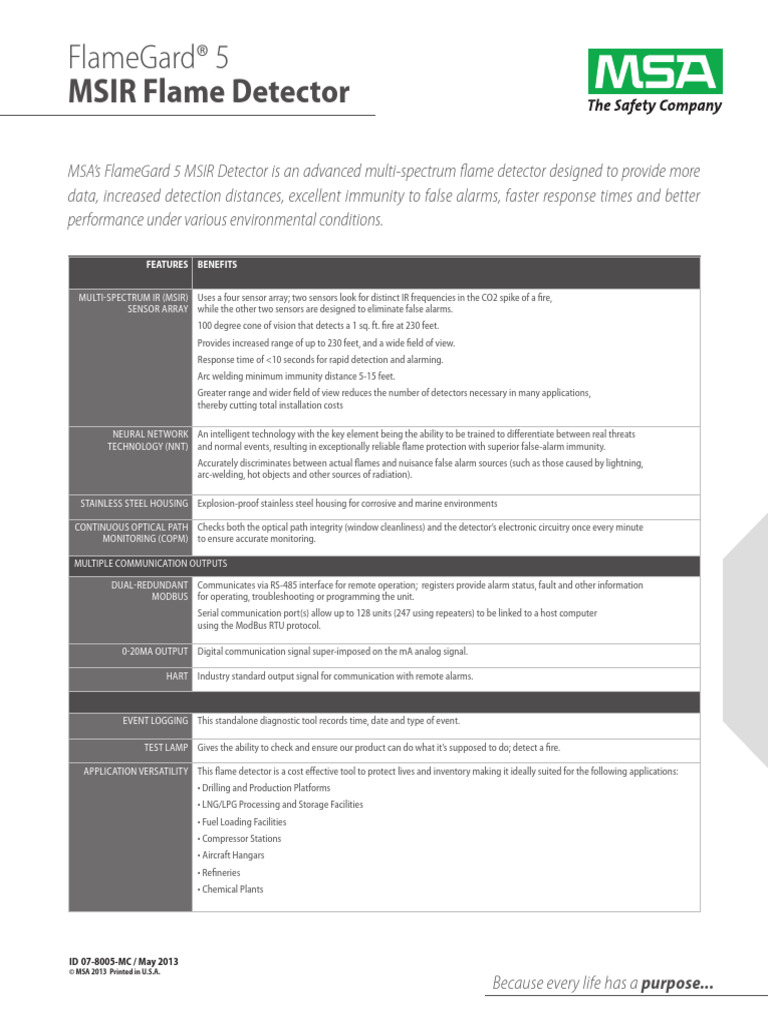 Hoja de Datos Detector de Flama FlameGard 5 MSIR - Caracteristicas y ...