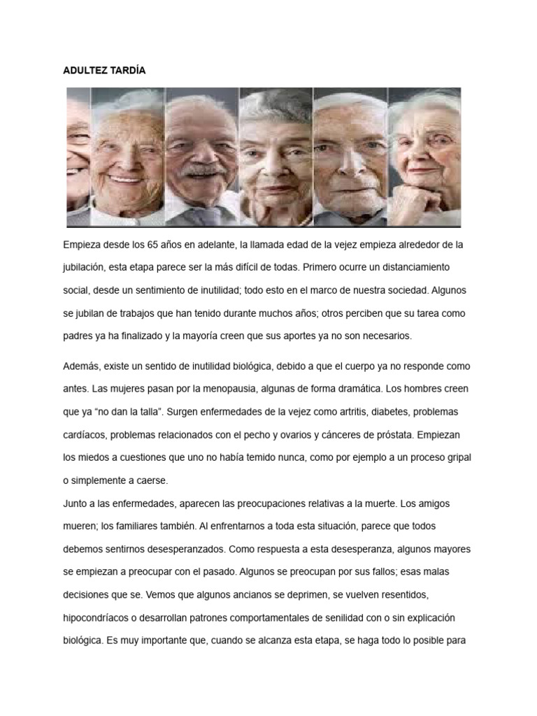 ADULTEZ TARDÍA | Descargar gratis PDF | Vejez | Adultos