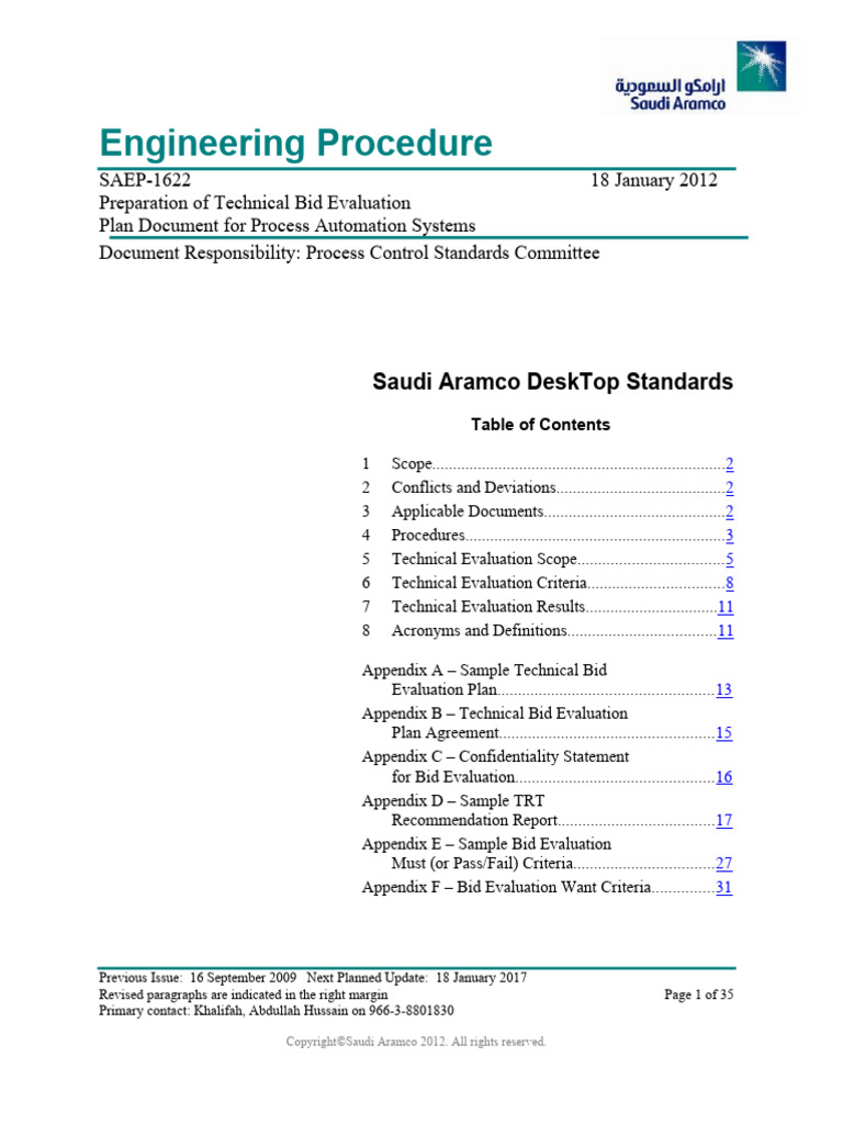 Saep 1622 | PDF | Specification (Technical Standard) | Evaluation