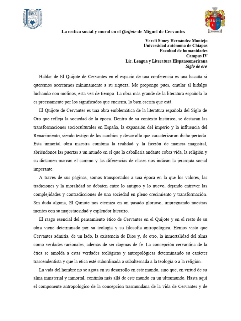 Crítica Social y Moral en El Quijote | PDF | Miguel De Cervantes | Don ...