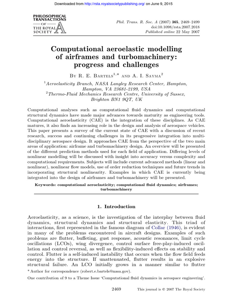 2007 - BY R. E. BARTELS - Computational Aeroelasticity Computational Fluid Dynamics Airframes ...