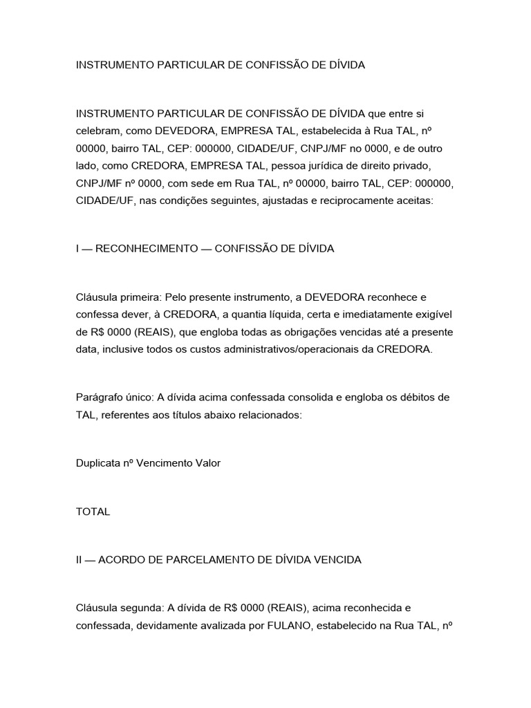 12 Modelo Instrumento Particular de Confissao de Divida | PDF | Nota ...