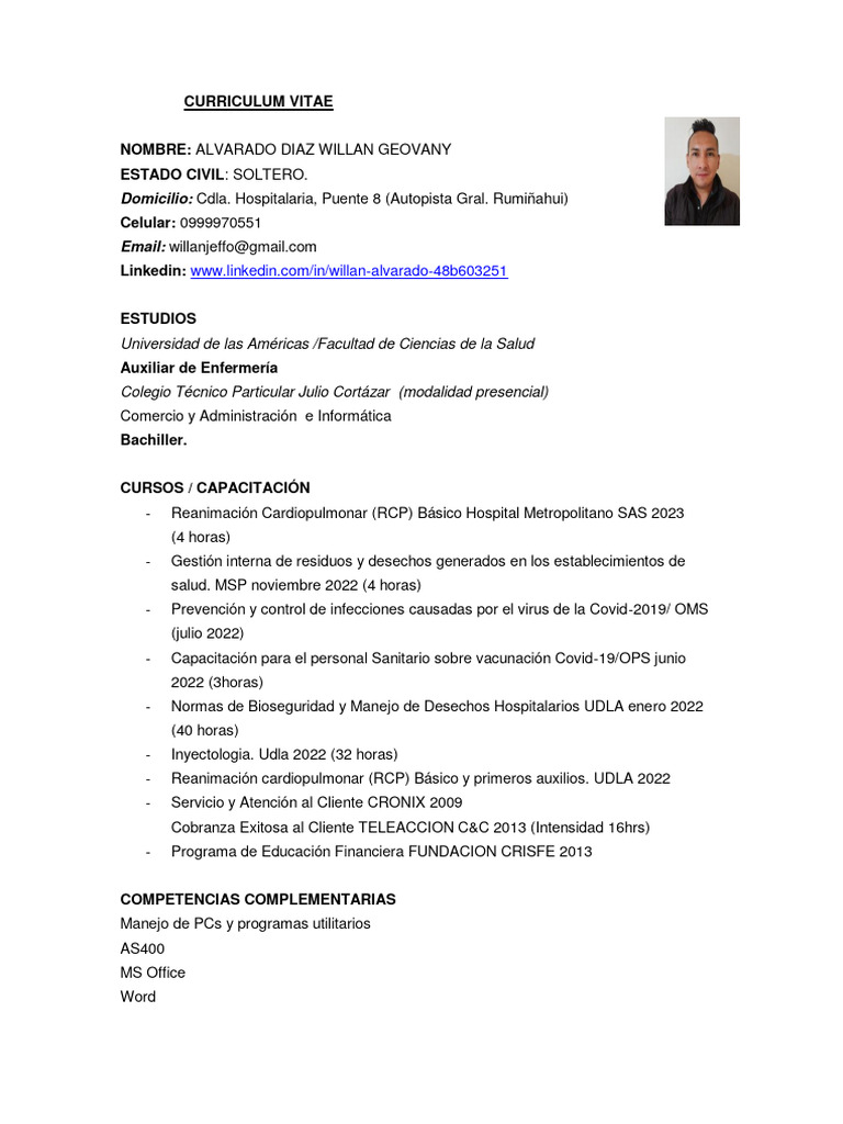 Curriculum Aux Willy | Descargar gratis PDF | Hospital | Especialidades Medicas