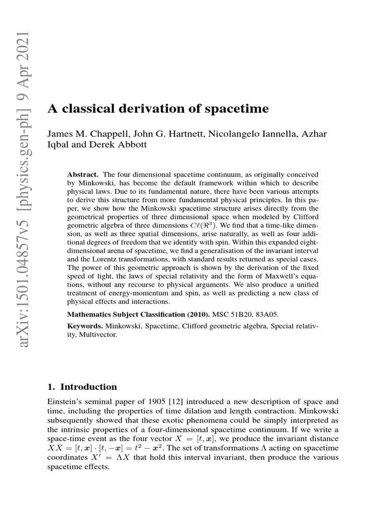 A Classical Derivation of Spacetime | PDF | Spacetime | Dimension