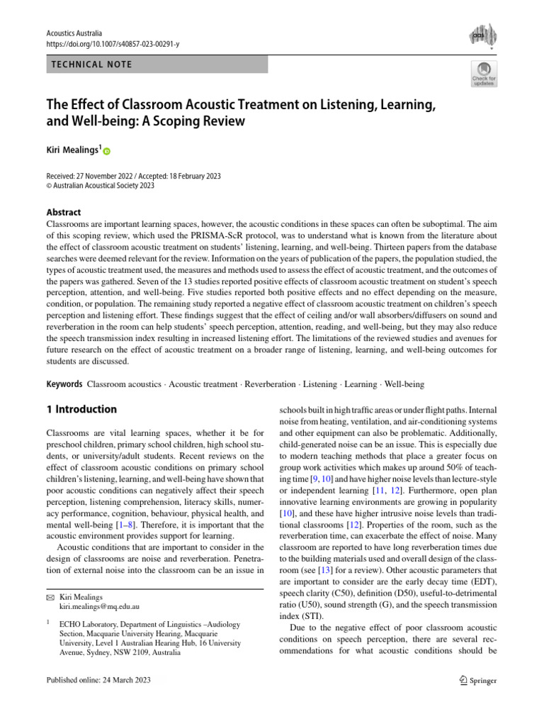 The Effect of Classroom Acoustic Treatment On List | PDF | Systematic Review | Sound