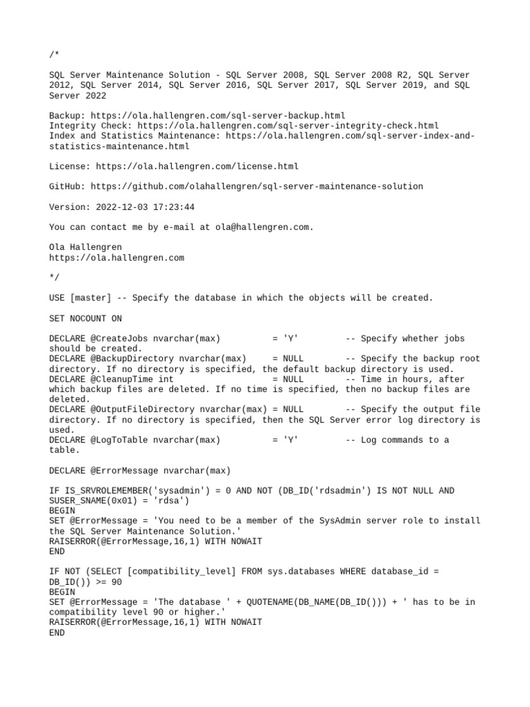 Maintenance Solution | PDF | Microsoft Sql Server | Database Schema