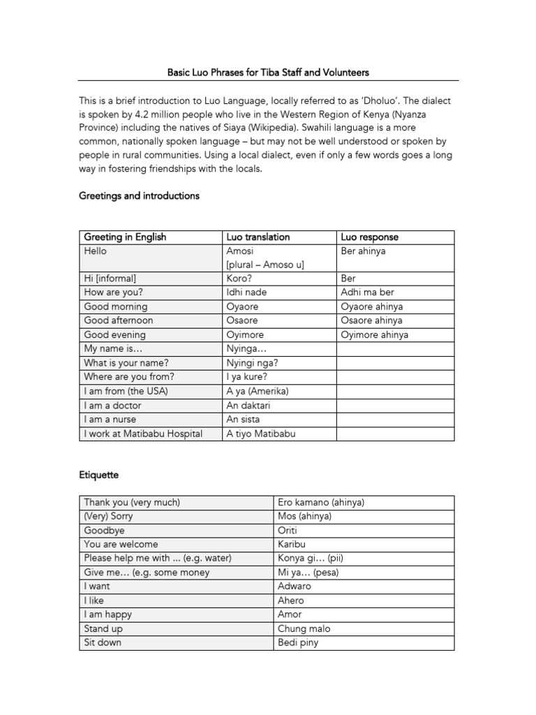 Luo Glossary | PDF | Medicine | Linguistics