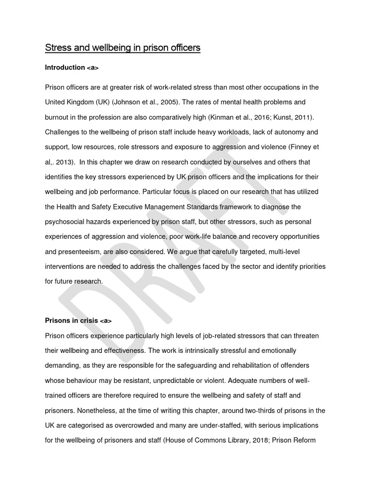 Prison Officer Wellbeing Chapter v7 DRAFT PSY015-3 | PDF | Occupational ...