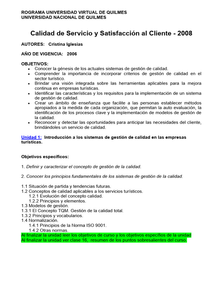 ROGRAMA Calidad de Servicio y Satisfacción Al Cliente - 2008 | PDF | Calidad (comercial ...