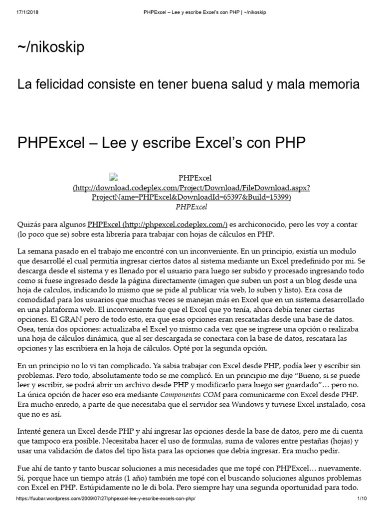 Documentacion PHPExcel | PDF | Microsoft Excel | Php