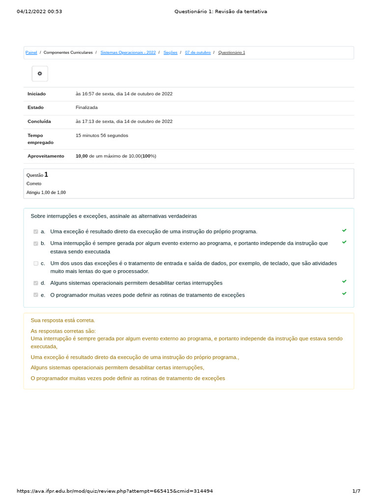 Questionário 1 SISTEMAS OPERACIONAIS | Download grátis PDF ...