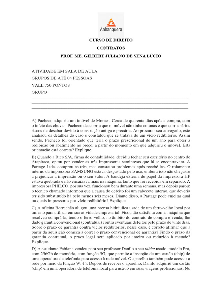 Atividade em Sala de Aula - Abril - Contratos | PDF | Impressora (informática)