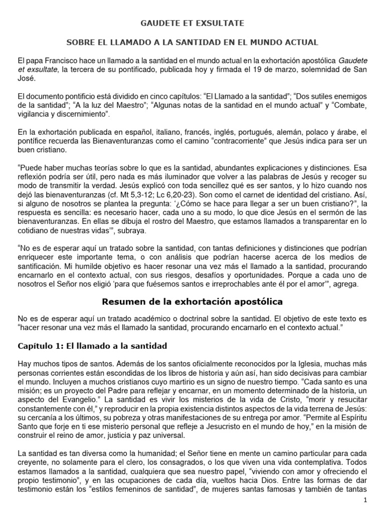 Gaudete Et Exsultate Resumen | PDF | Santo | Amor