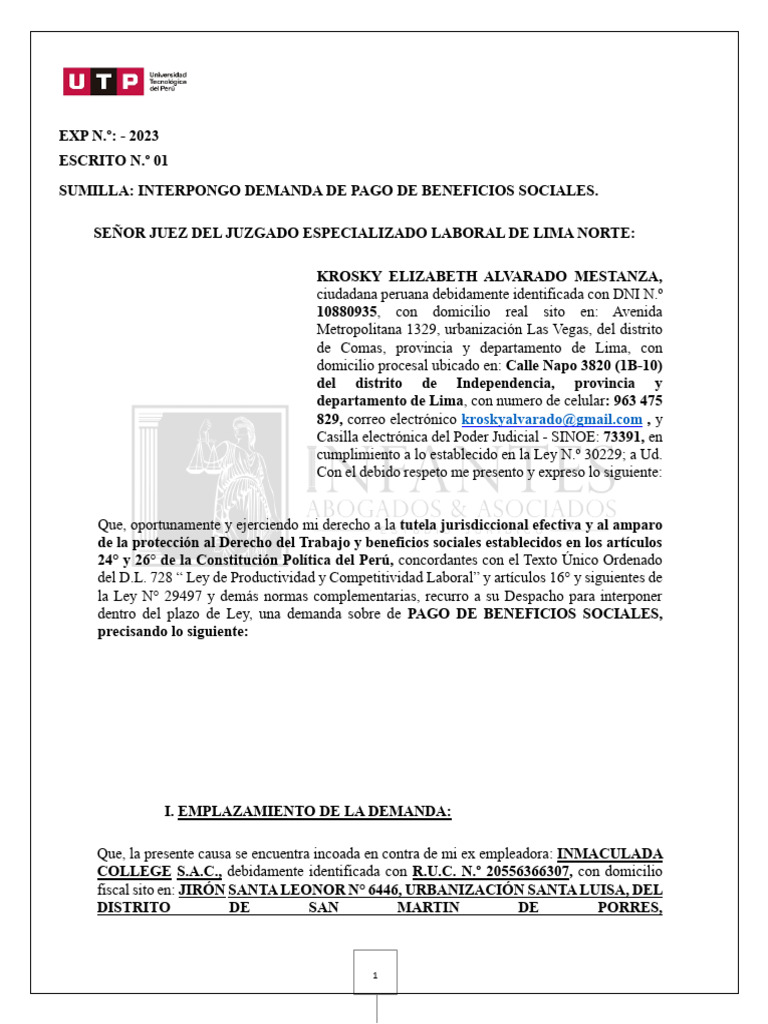 Ta - Procesal Laboral Semana V - Camilo Aranda | PDF | Demanda judicial ...
