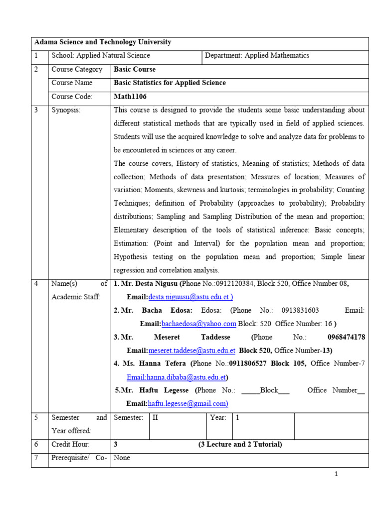 Basic Statistics Course Outline@2022 Sep. | PDF | Statistics ...
