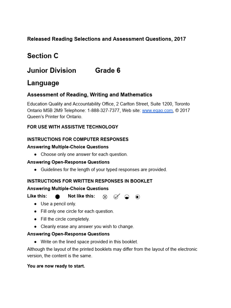 EQAO 2017 Grade 6 Language C | PDF | Pottery | Laundry
