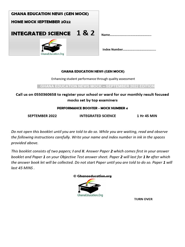Science Mock 1 2022-September-Questions | PDF | Water | Calcium