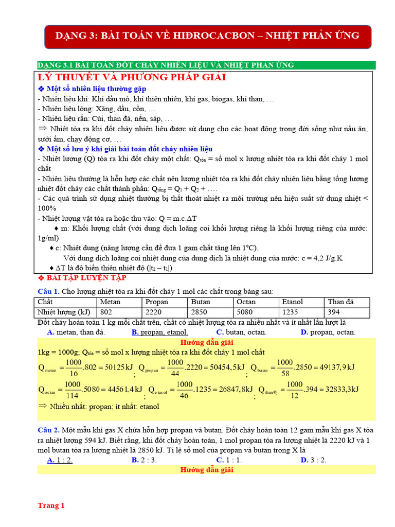 Dang 3 - Bai Toan Ve Hidrocacbon - Nhiet Phan Ung - Dap An | PDF
