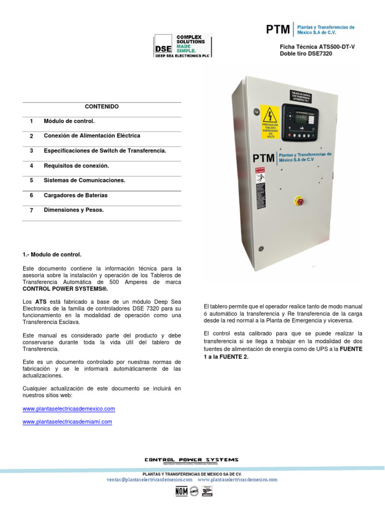 FICHA TECNICA ATS DOBLE TIRO VITZRO 500 AMP - DSE7321-GAB120X60 x30 ...