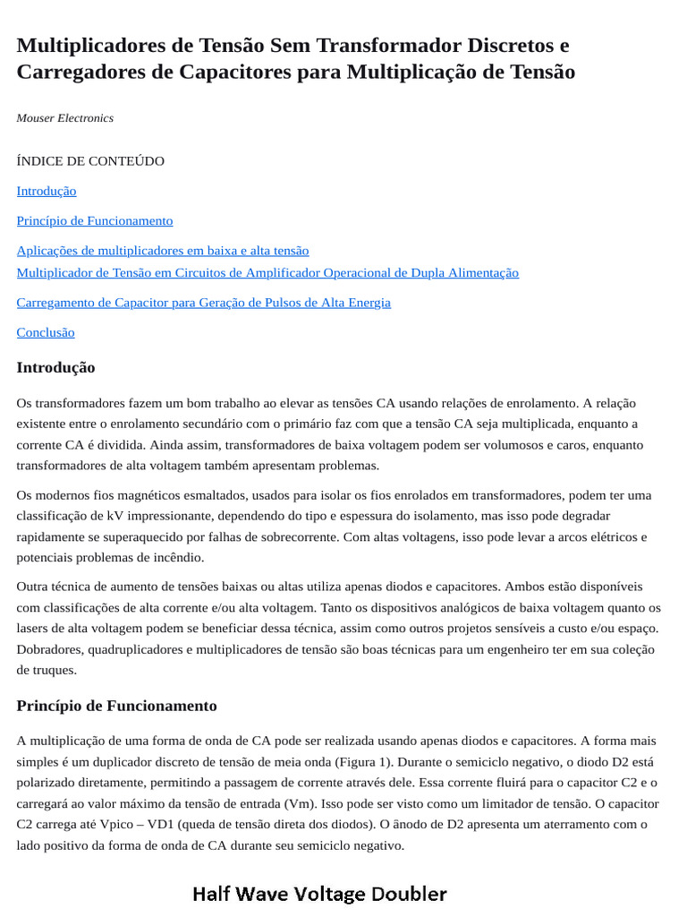 Multiplicadores de Tensão Sem Transformador Discretos e Carregadores de ...
