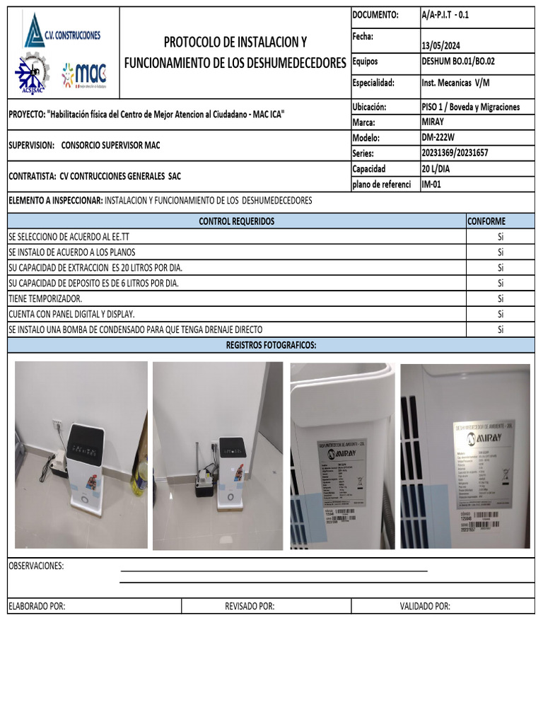 PP - Inst. y Funci. de Deshumedecedor - MAC ICA | PDF