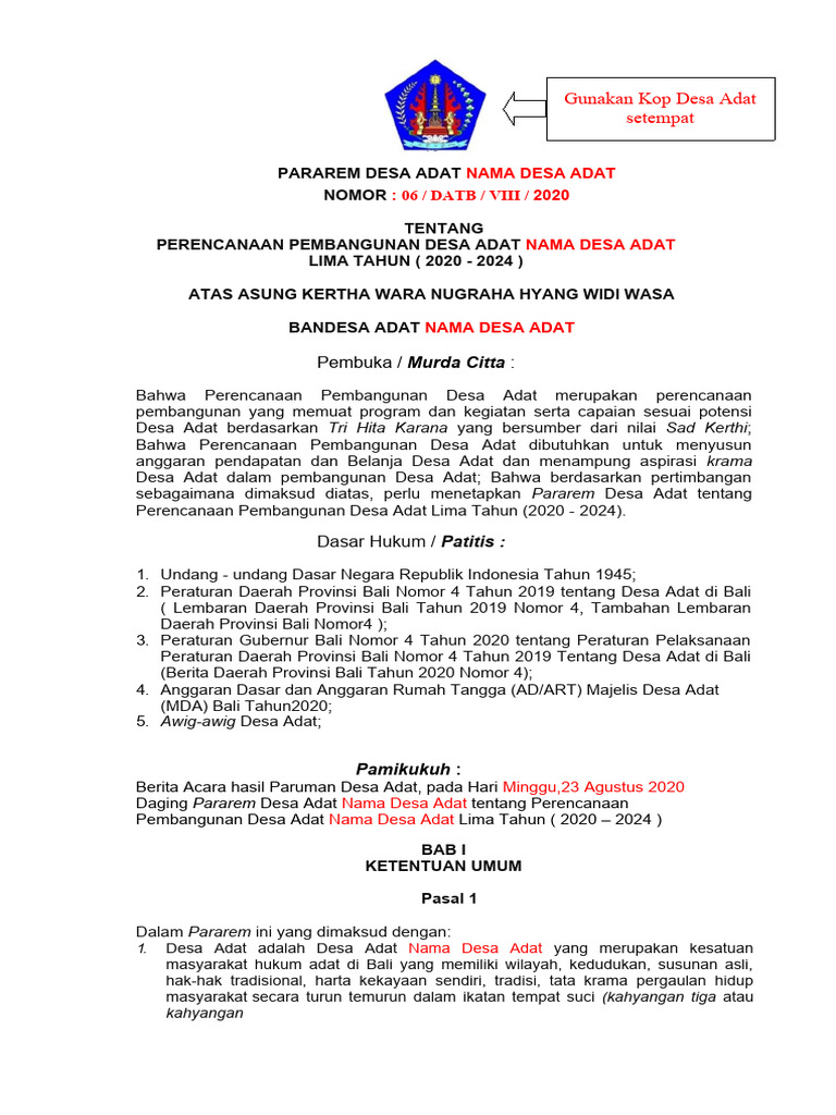 Contoh RPD ADAT 5 Tahun | PDF