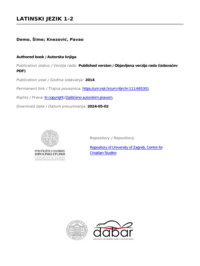 Latinski - Jezik - 1 2 Udzbenik Web | PDF