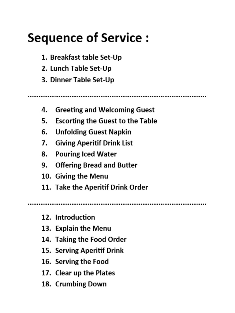 Sequence of Service | PDF | Cooking, Food & Wine | Home & Garden