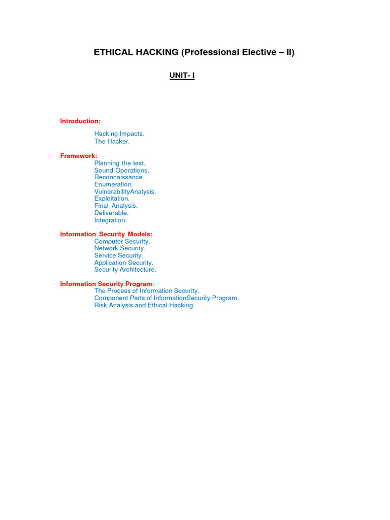 ETHICAL HACKING UNIT-1 | PDF | Security Hacker | Security