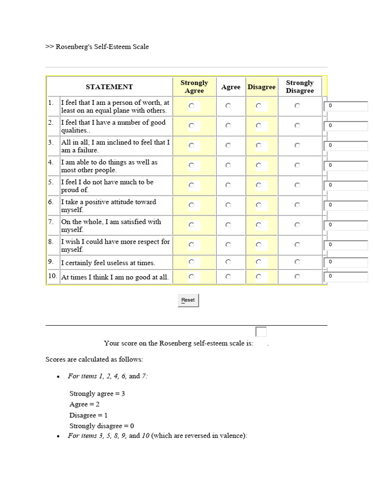 Rosenberg Self-Esteem Scale Guide | PDF