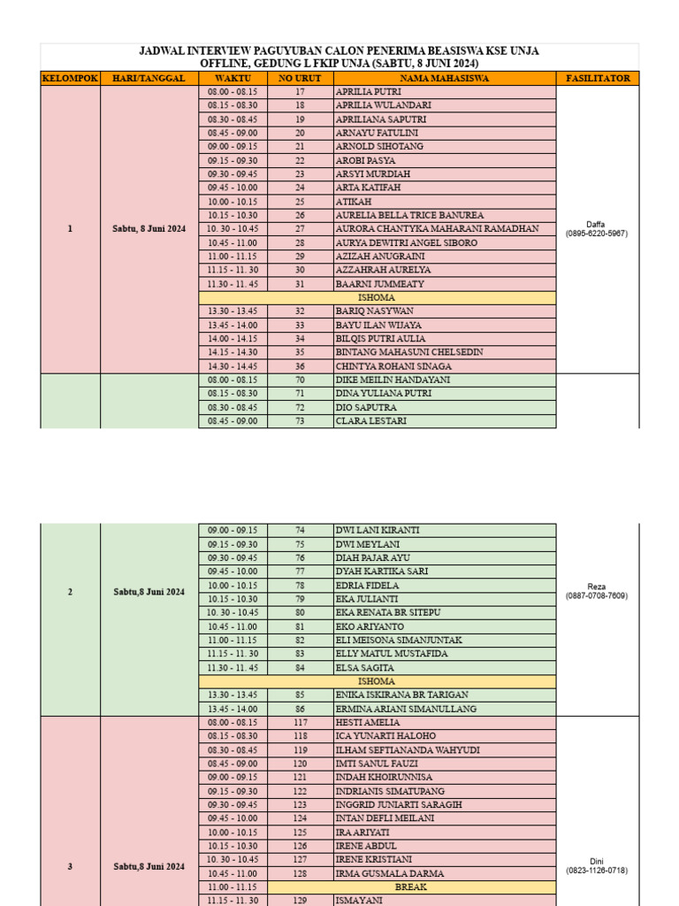 Jadwal Interview Sabtu | PDF