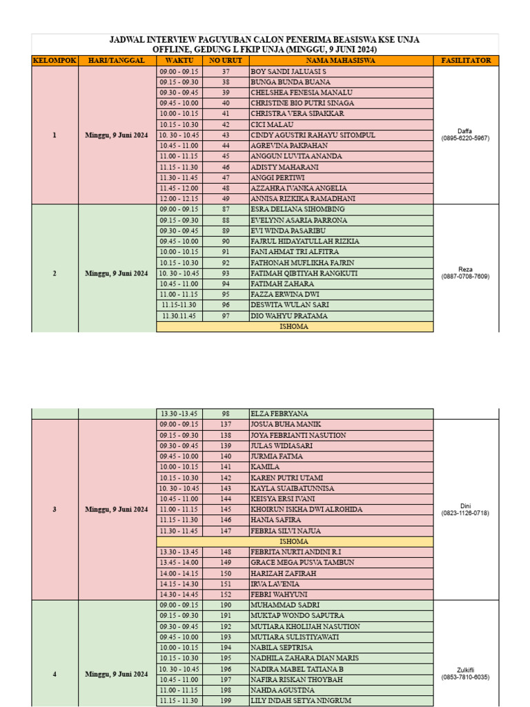 Jadwal Interview Minggu | PDF