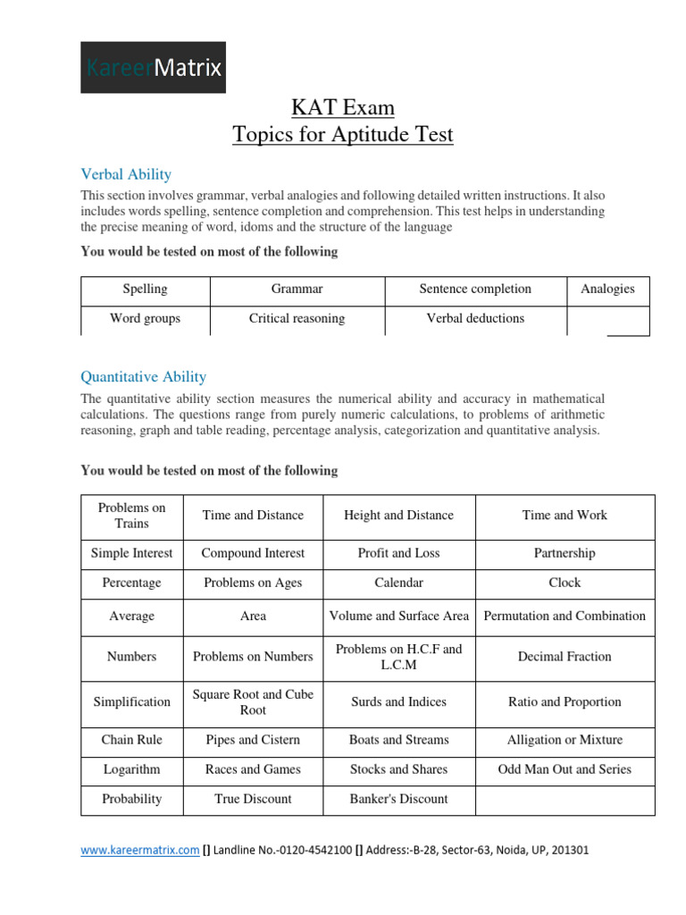 Syllabus For KAT Exam | Download Free PDF | Mathematics | Reason