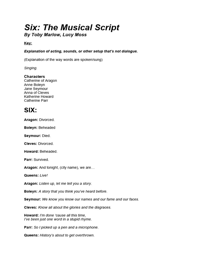 Six Script! | PDF | Anne Boleyn