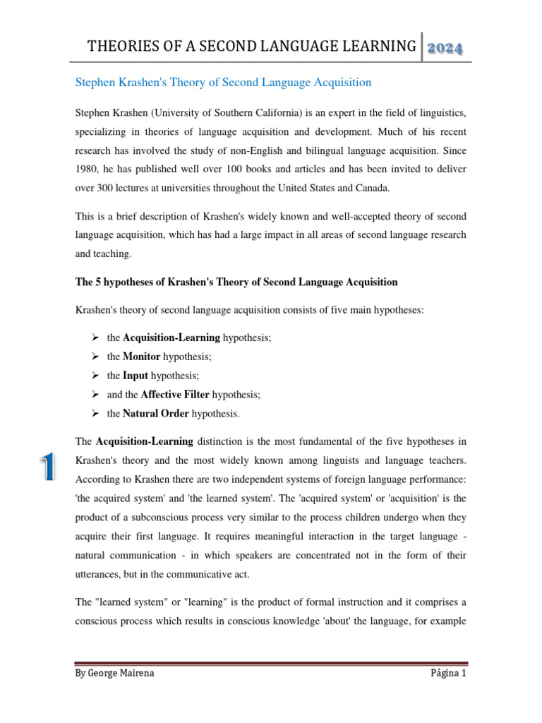 5 Krashens Theory Second Language Acquisition | PDF | Second Language ...