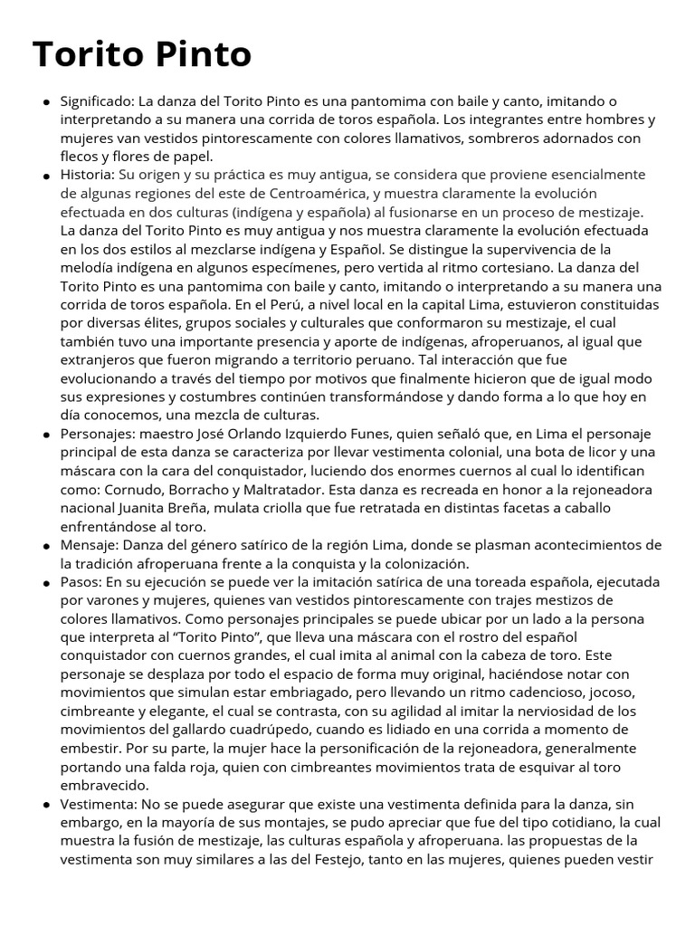 Torito Pinto | Descargar gratis PDF | Bailes | Ropa