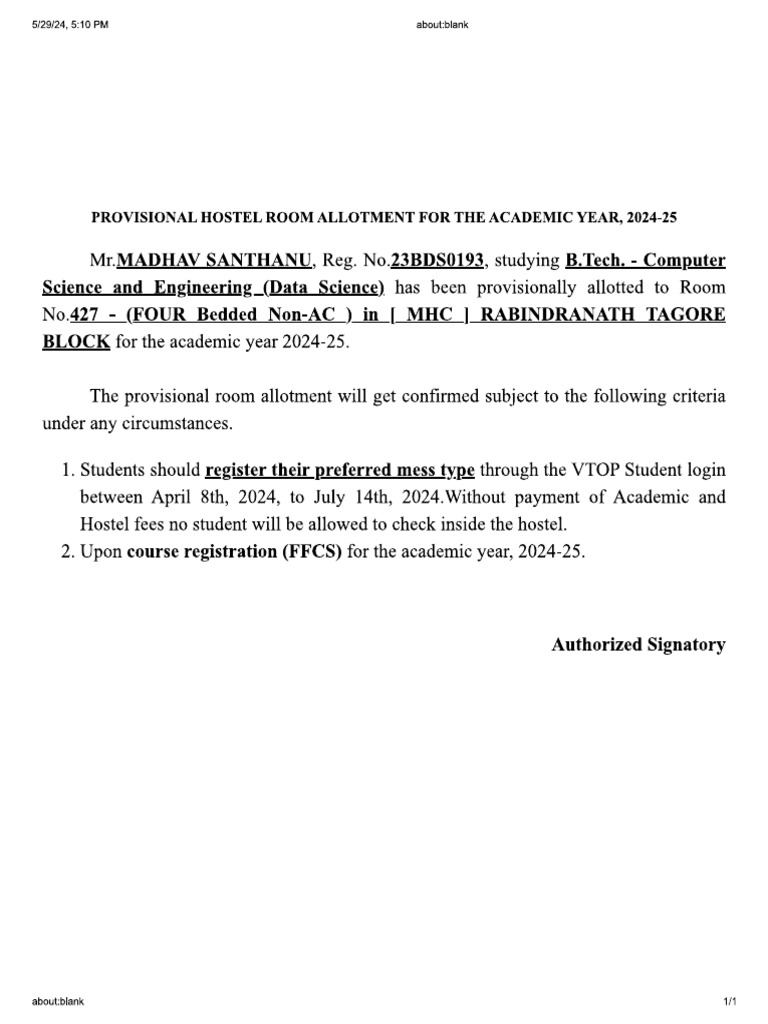 Provisional Letter 23BDS0193 | PDF