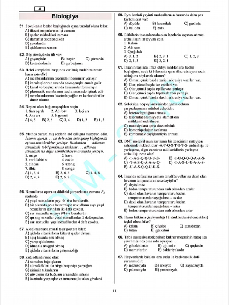 Complex-A I-Iv Qrup Bi̇ologi̇ya Üsi̇-10 | PDF