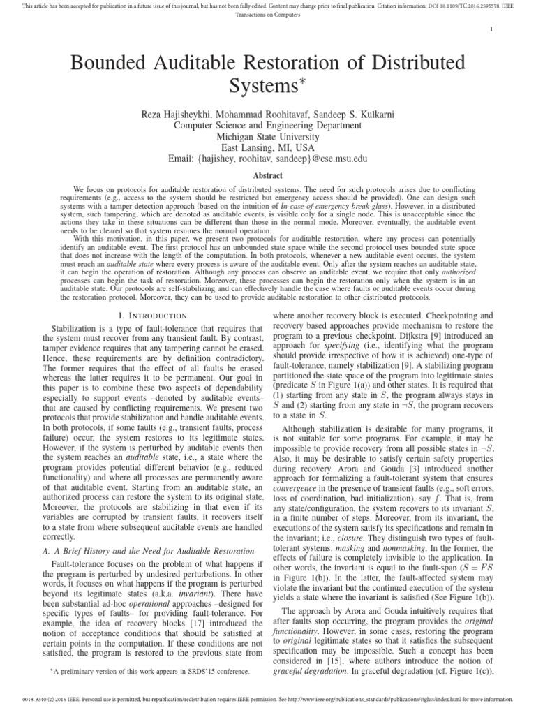 04-Bounded Auditable Restoration of Distributed Systems | Download Free PDF | Fault Tolerance ...